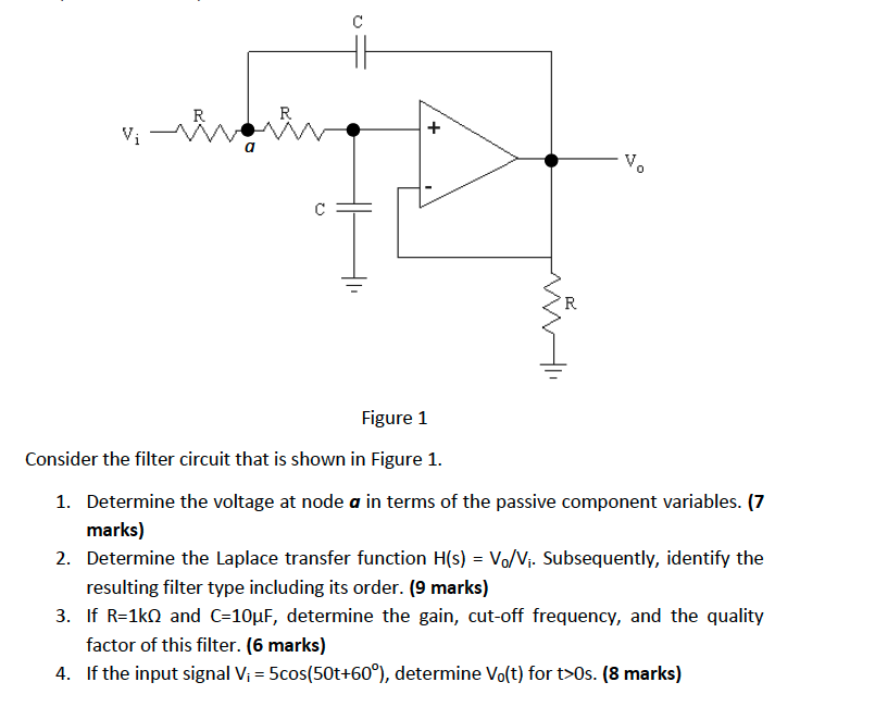 Solved С R R Vi + a R Figure 1 Consider the filter circuit | Chegg.com