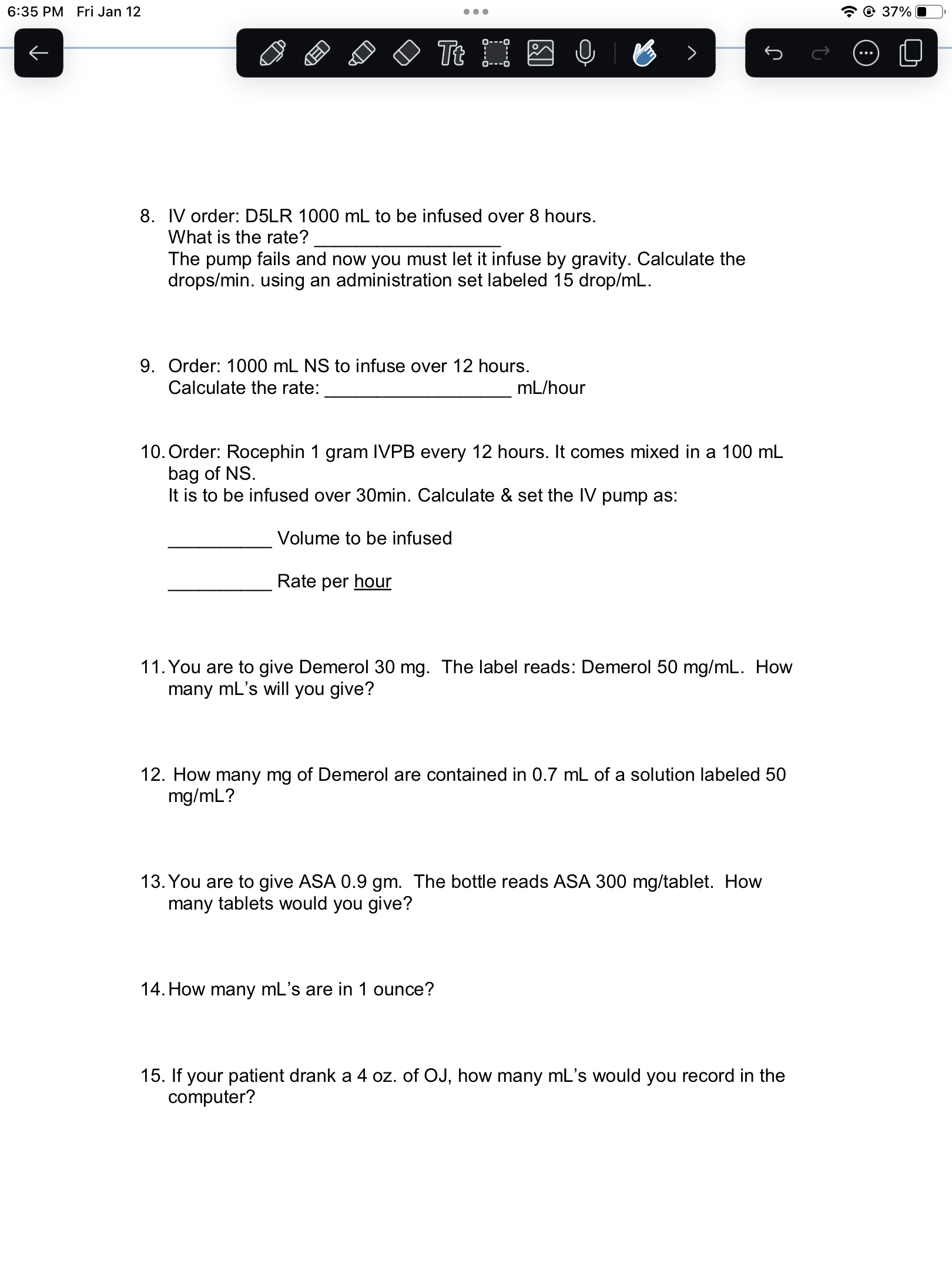 Solved IV order: D5LR 1000mL ﻿to be infused over 8 | Chegg.com