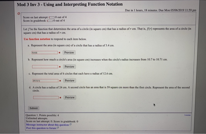 Solved Mod 3 Inv 3- Using and Interpreting Function Notation | Chegg.com