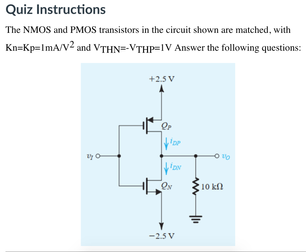 Solved Quiz Instructions The NMOS and PMOS transistors in | Chegg.com