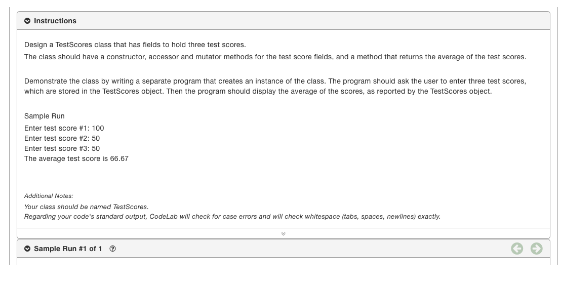 Solved JavaInstructionsDesign a TestScores class that has | Chegg.com