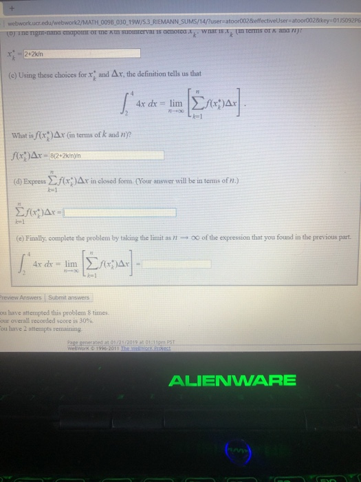 Solved orK-MATH 009B 030_ 19W 5.3_RIEMANN SUMS- 14 EMANN | Chegg.com