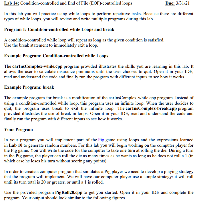 Solved Lab 14: Condition-controlled and End of File | Chegg.com