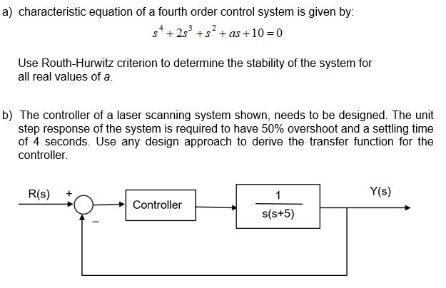 Solved a) characteristic equation of a fourth order control | Chegg.com