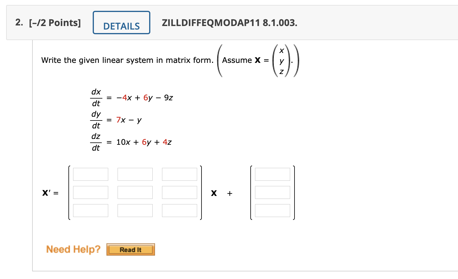 Solved 2. [-/2 Points] DETAILS ZILLDIFFEQMODAP11 8.1.003. X | Chegg.com