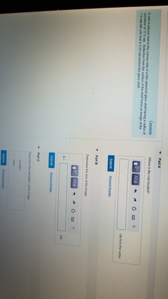 Solved Part A Where is the coin located? A coin is placed | Chegg.com