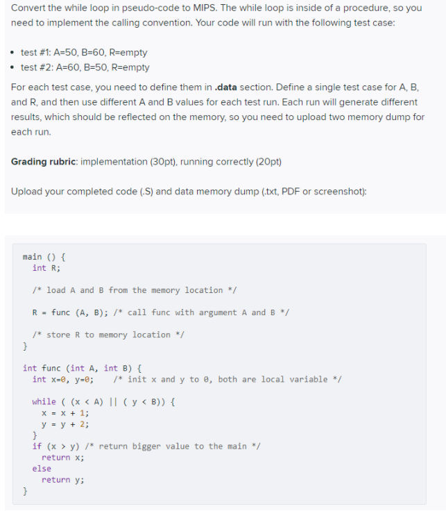 Solved Convert the while loop in pseudo-code to MIPS. The | Chegg.com