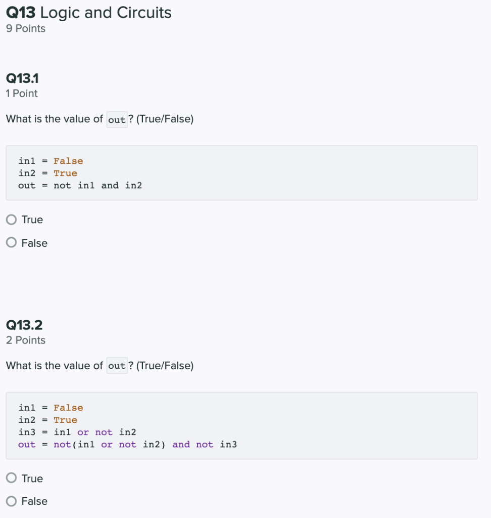 Solved Q13 Logic and Circuits 9 Points Q13.1 1 Point What is | Chegg.com