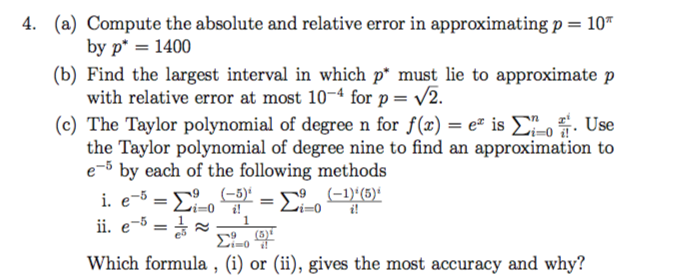Solved 4. (a) Compute the absolute and relative error in | Chegg.com