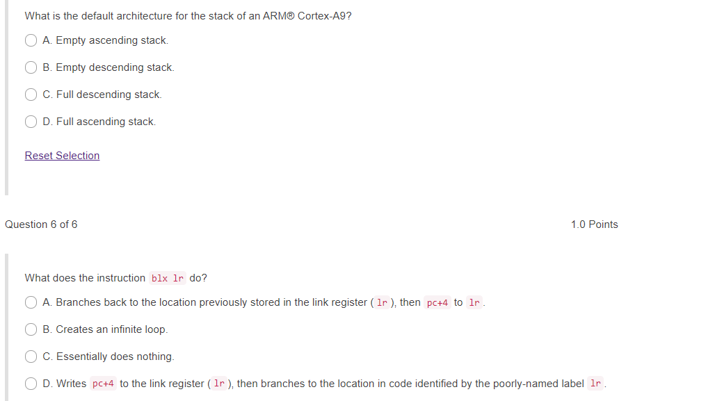 Solved What is the default architecture for the stack of an | Chegg.com