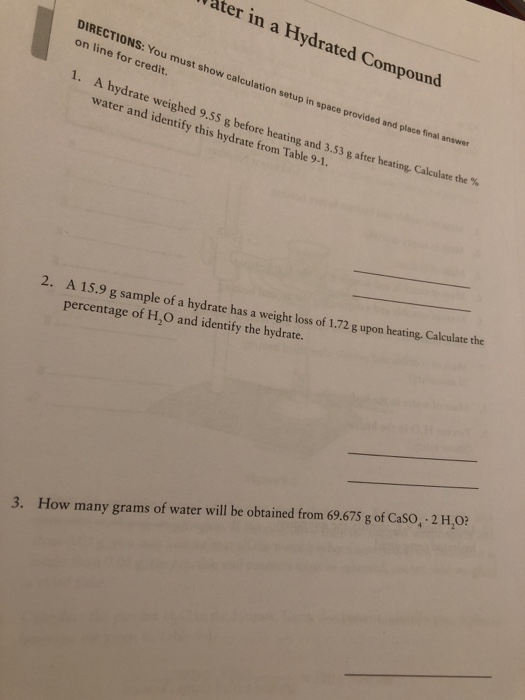 Solved ater in a Hydrated Compound DIRECTIONS: You must show | Chegg.com