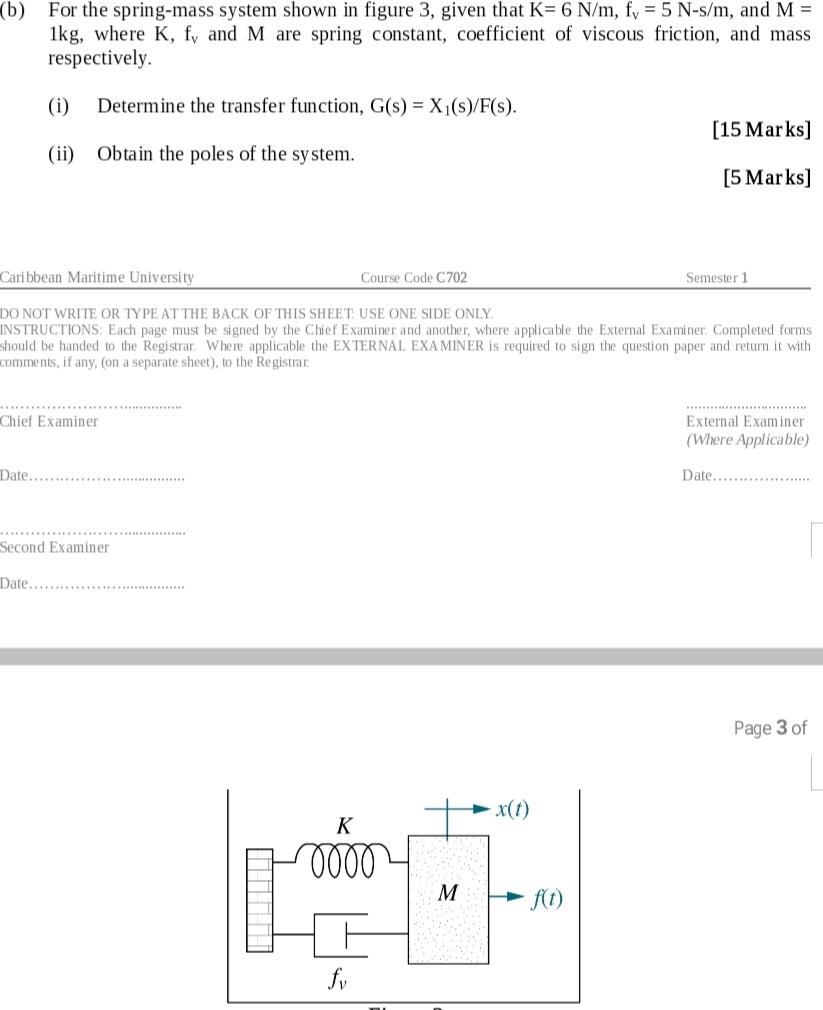 Solved (b) For the spring-mass system shown in figure 3 , | Chegg.com