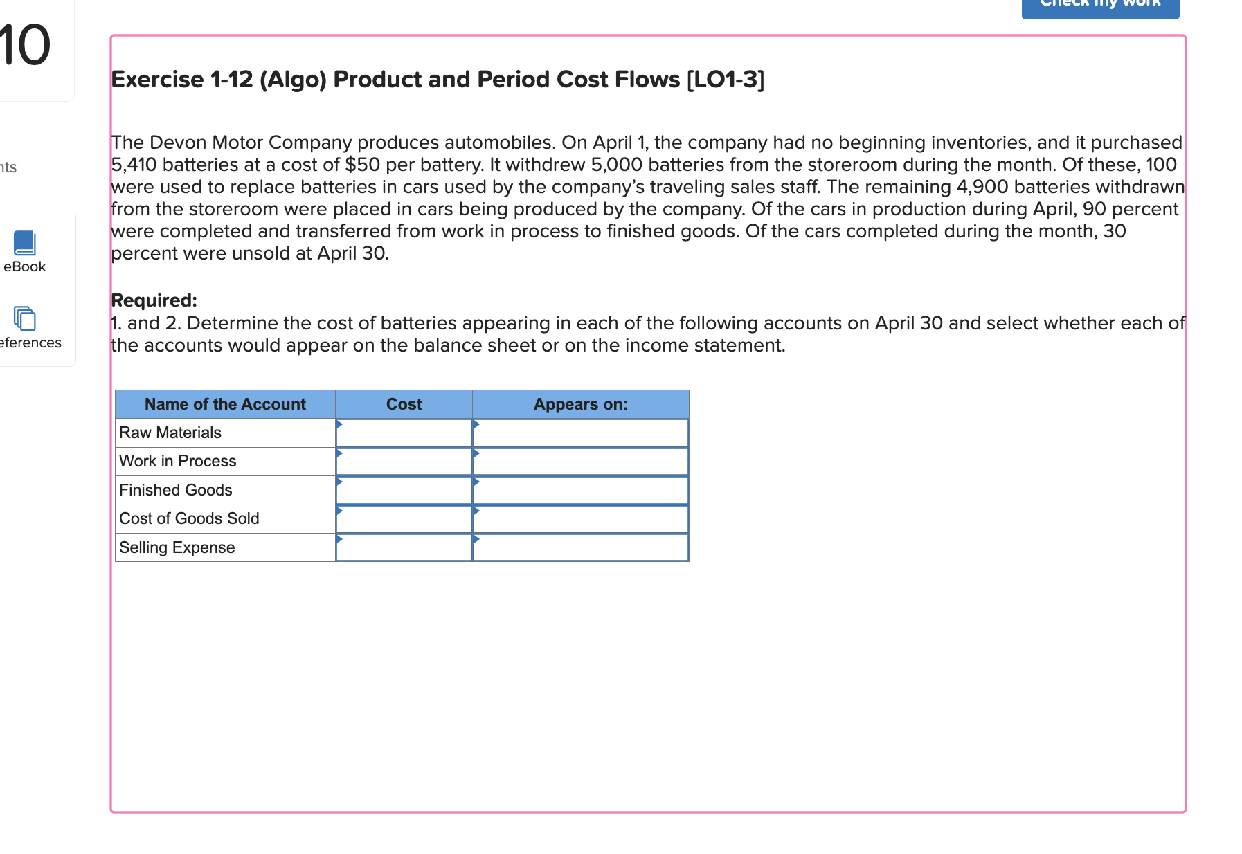 Solved Exercise 1-12 (Algo) ﻿Product and Period Cost Flows | Chegg.com
