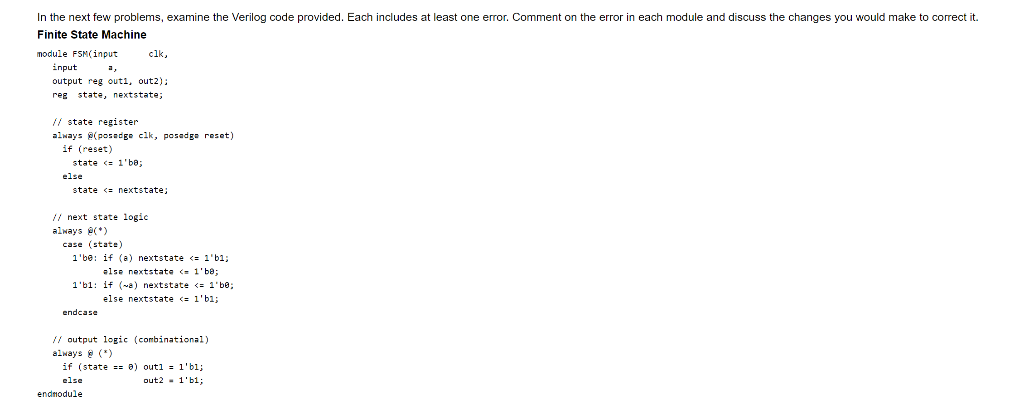 Solved In the next few problems, examine the Verilog code | Chegg.com