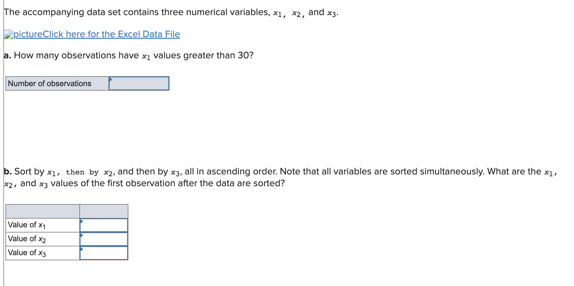 Solved c. Sort by x1 in descending order, then by x2 in | Chegg.com