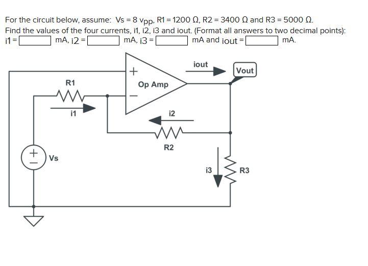 Solved Given Rf = 5.0 KN, V1 = 4 vpp, R1 = 8 kN, V2 = 2 Vpp, | Chegg.com