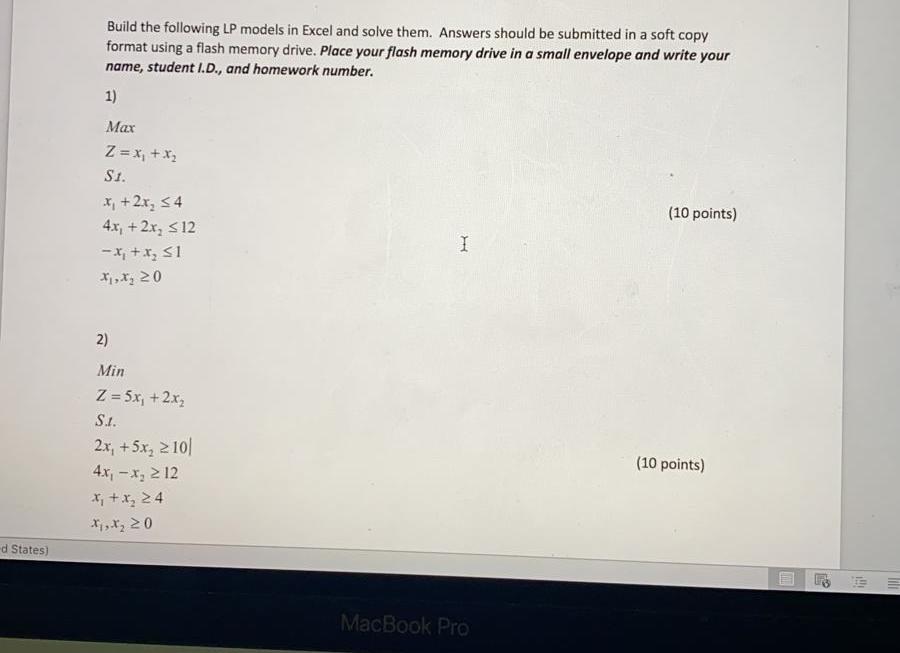 Solved Build the following LP models in Excel and solve | Chegg.com