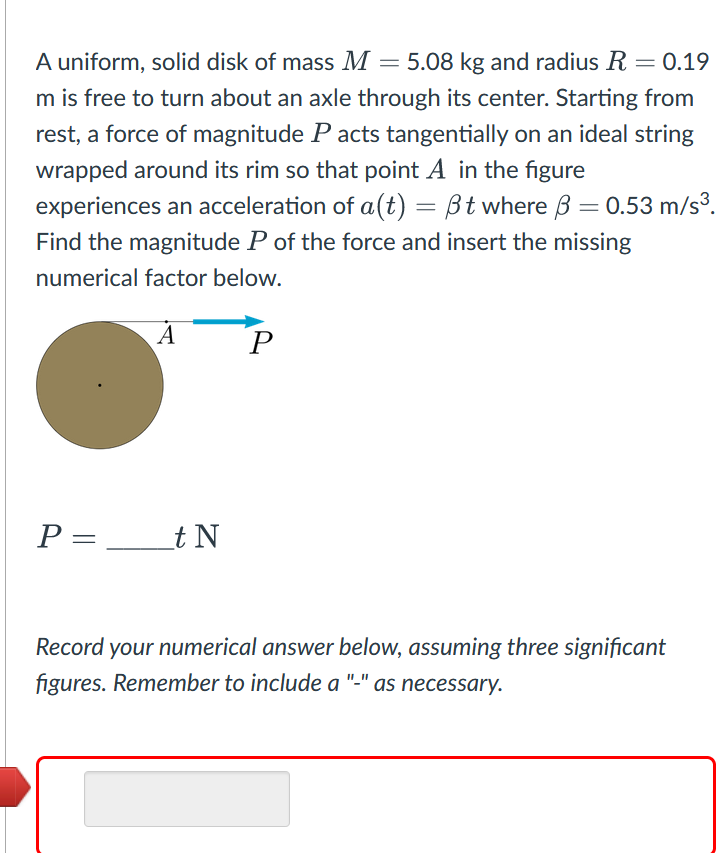 Solved - A uniform, solid disk of mass M = 5.08 kg and | Chegg.com