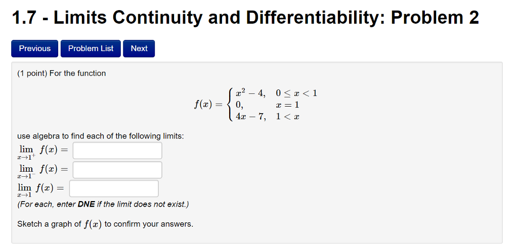 Solved 1.7 - Limits Continuity and Differentiability: | Chegg.com