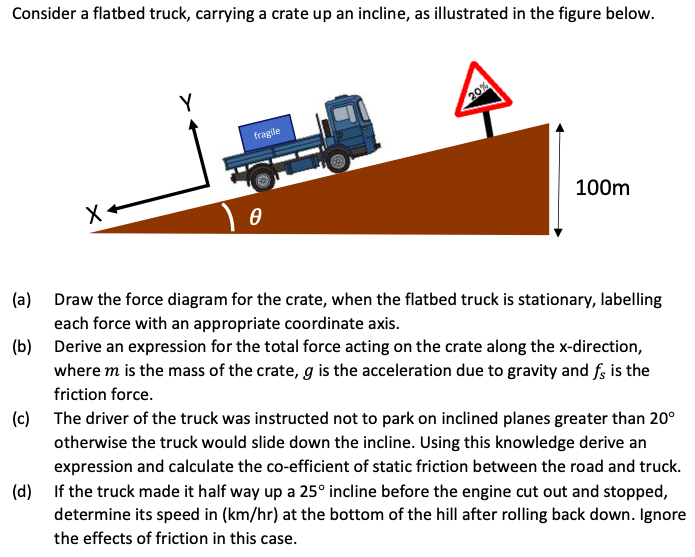 Solved Consider a flatbed truck, carrying a crate up an | Chegg.com