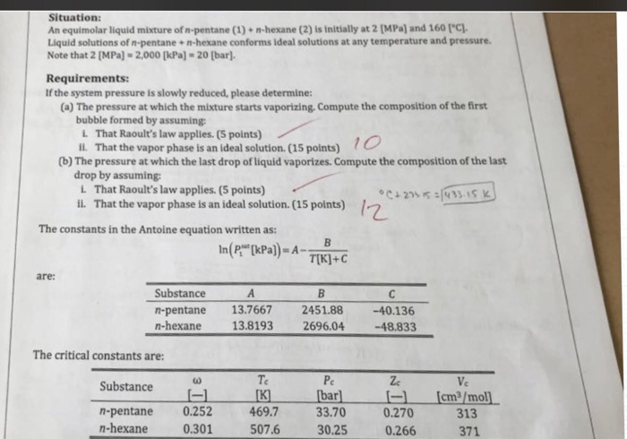 Situation: An equimolar liquid mixture of n-pentane | Chegg.com
