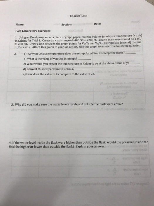 Charles Law Name: Section: Post Laboratory Exercises | Chegg.com