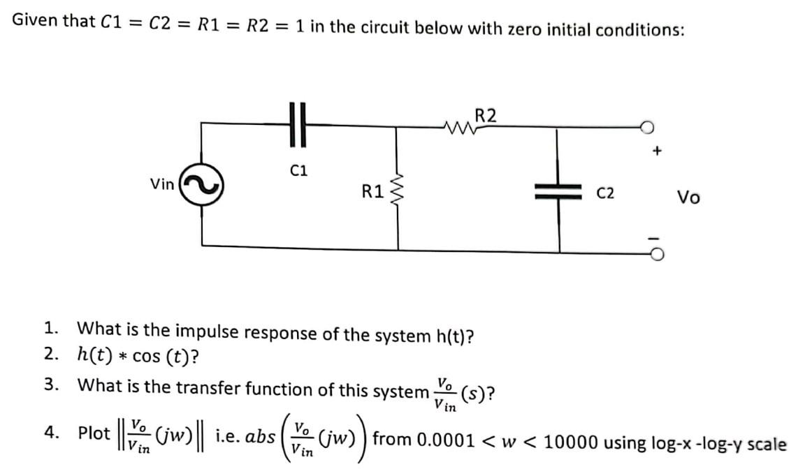 Solved Given that C1=C2=R1=R2=1 in the circuit below with | Chegg.com