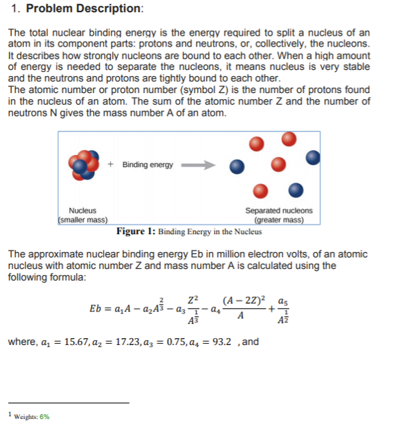Solved 1. Problem Description: The total nuclear binding | Chegg.com