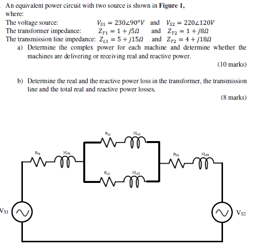 Solved An equivalent power circuit with two source is shown | Chegg.com