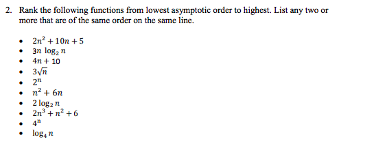 Solved 2. Rank the following functions from lowest | Chegg.com