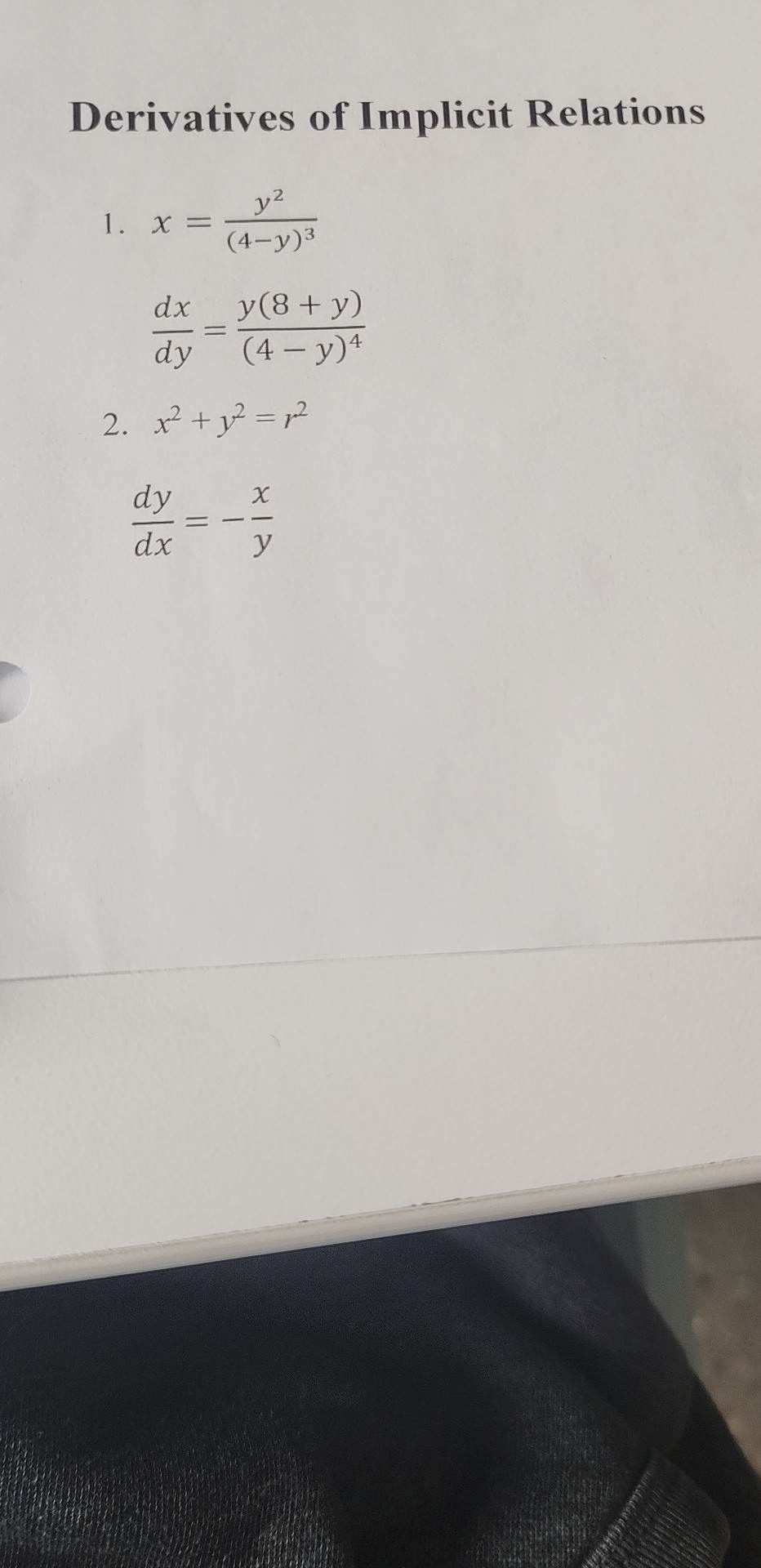 Solved Derivatives of Implicit Relations | Chegg.com