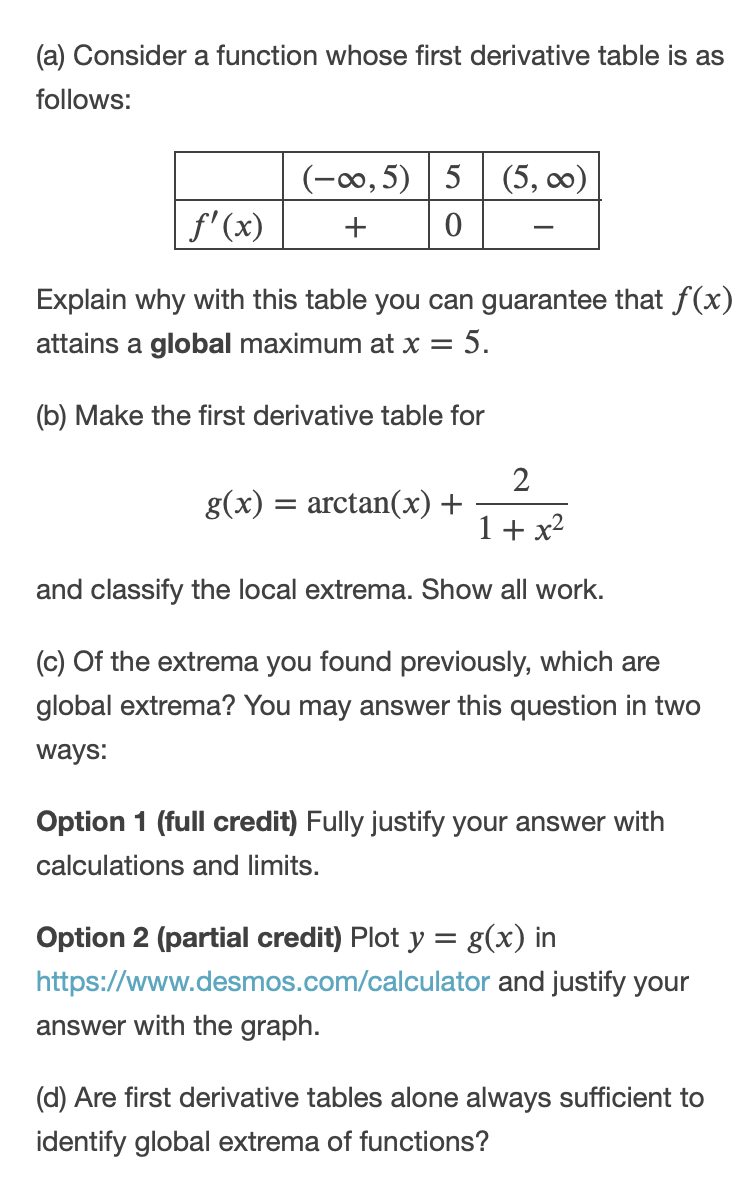 Solved (a) Consider a function whose first derivative table | Chegg.com