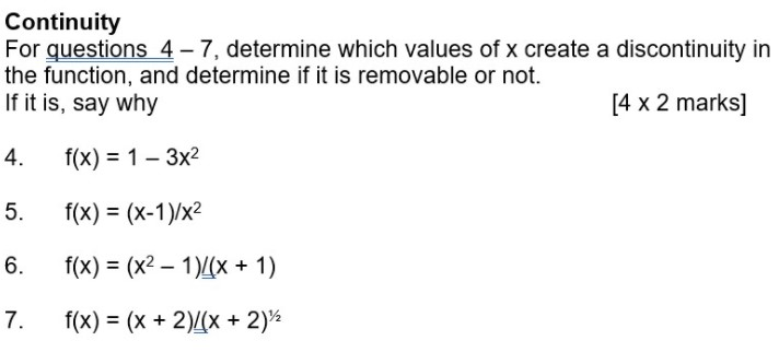 Solved Continuity For questions 4 - 7, determine which | Chegg.com
