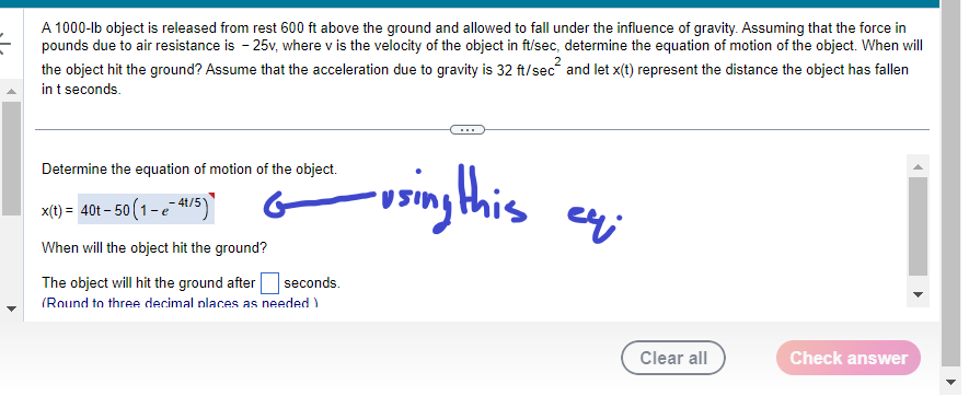 Solved A 1000−lb object is released from rest 600ft above | Chegg.com