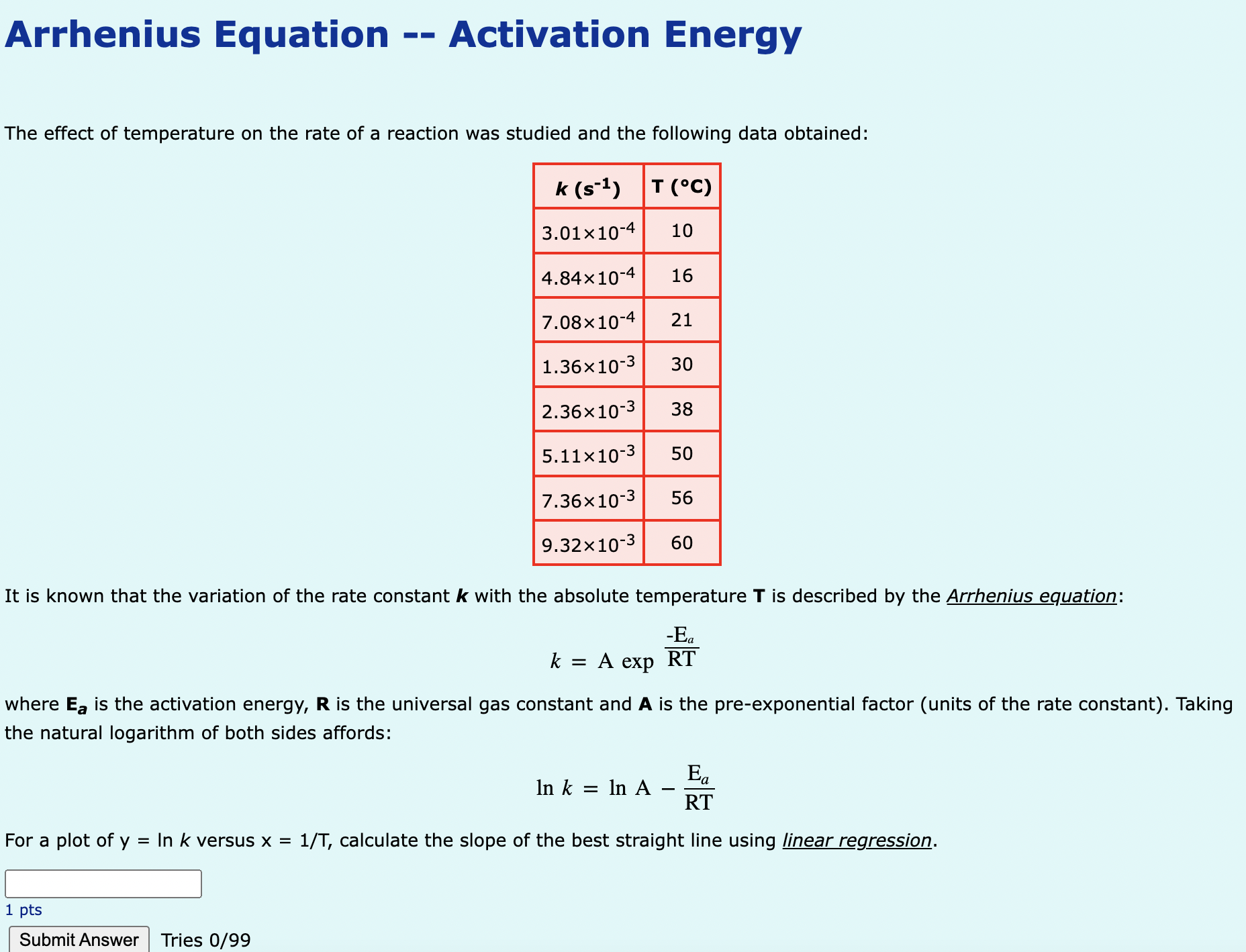 Solved Arrhenius Equation -- Activation Energy The effect of | Chegg.com
