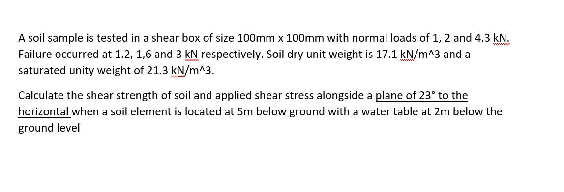 Solved A soil sample is tested in a shear box of size 100 | Chegg.com