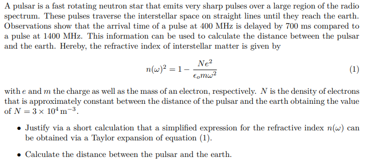 Solved A pulsar is a fast rotating neutron star that emits | Chegg.com