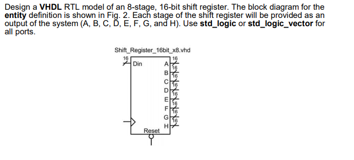 Design a VHDL RTL model of an 8-stage, 16-bit shift | Chegg.com