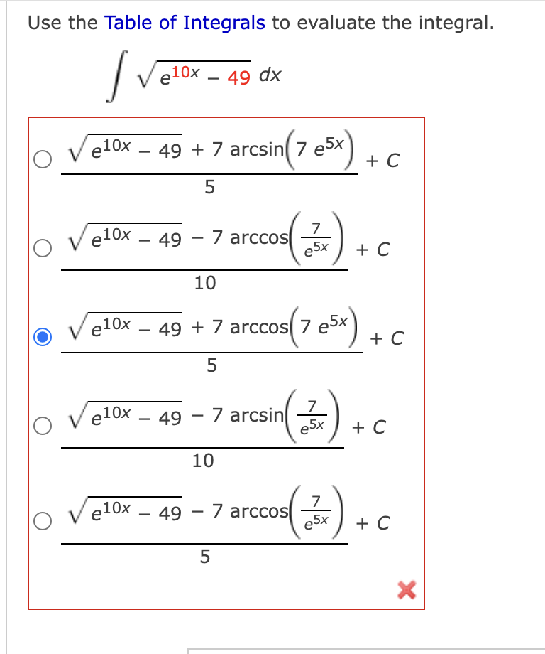 Solved Use the Table of Integrals to evaluate the | Chegg.com
