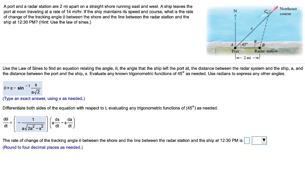 Solved A port and a radar station are 2 mi apart on a | Chegg.com