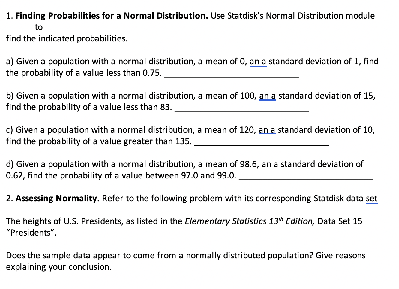 Solved 1. Finding Probabilities for a Normal Distribution. | Chegg.com