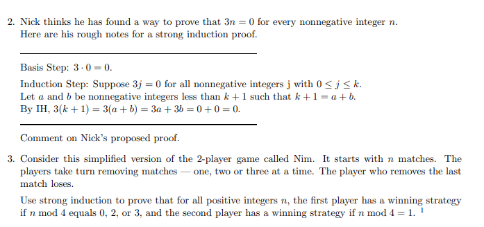 Solved 2. Nick thinks he has found a way to prove that 3n = | Chegg.com