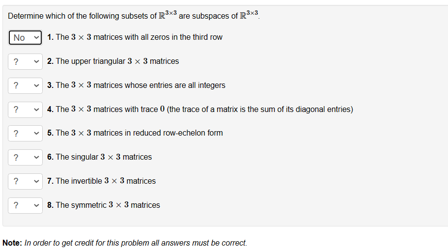 Solved Determine which of the following subsets of R3×3 are | Chegg.com