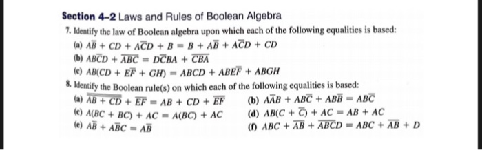 Solved Section 4-2 Laws and Rules of Boolean Algebra | Chegg.com