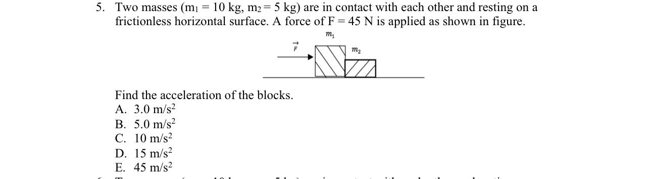 Solved Two masses (m1=10 kg,m2=5 kg) are in contact with | Chegg.com