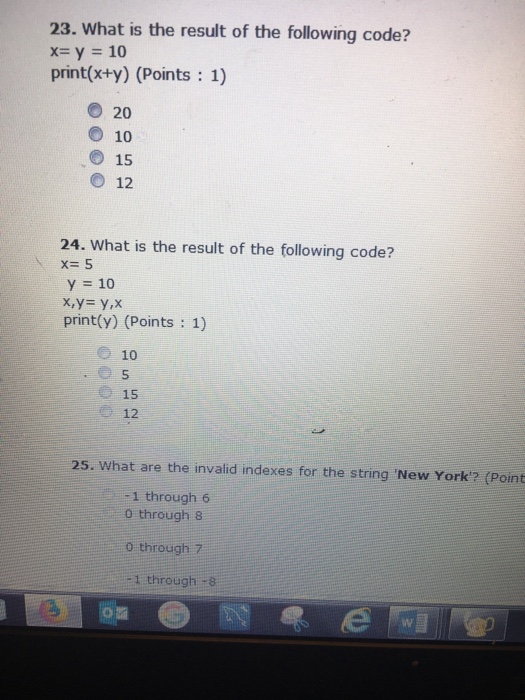 Solved 23. What is the result of the following code? x-y 10 | Chegg.com