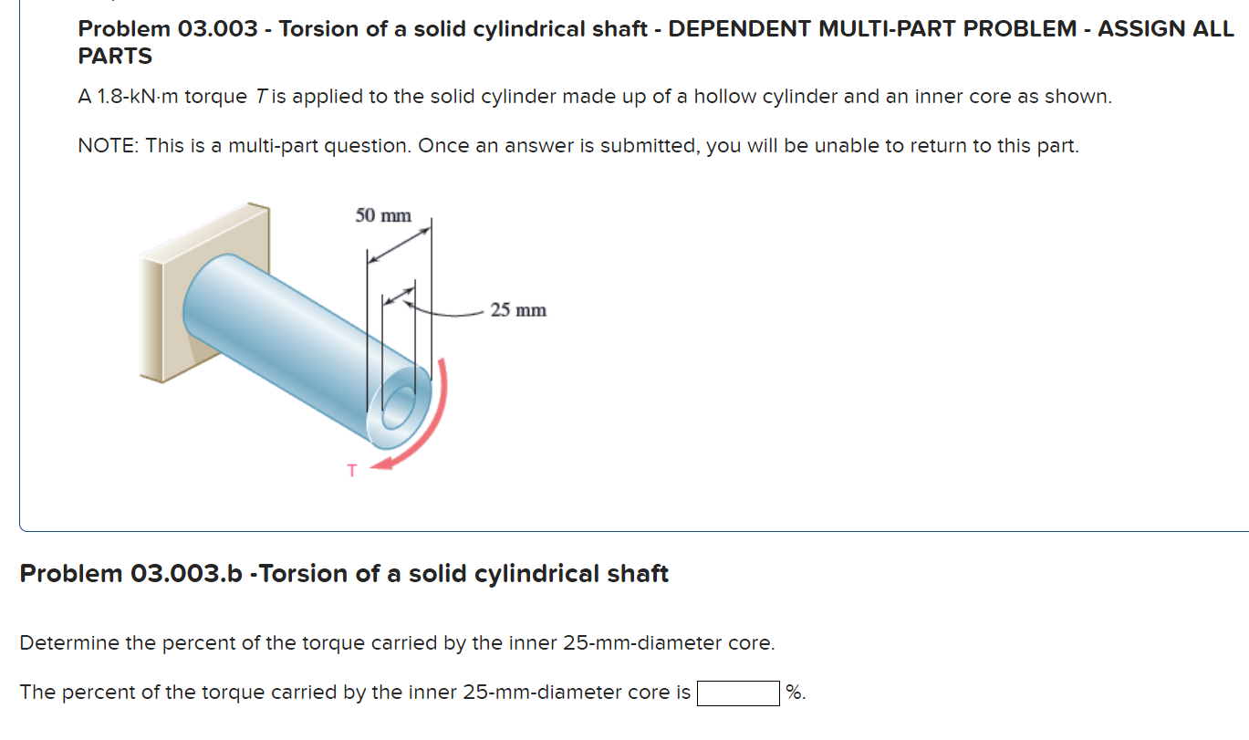 Solved Problem 03.003 - Torsion of a solid cylindrical shaft | Chegg.com