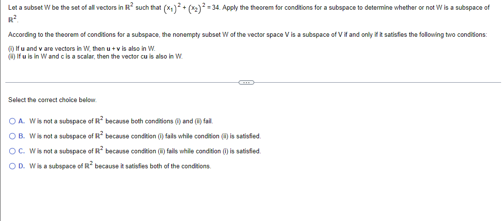 Solved Let a subset W be the set of all vectors in R² such | Chegg.com