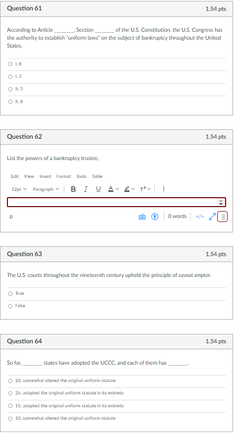 Solved Question 61 1.54 pts According to Article Section of | Chegg.com