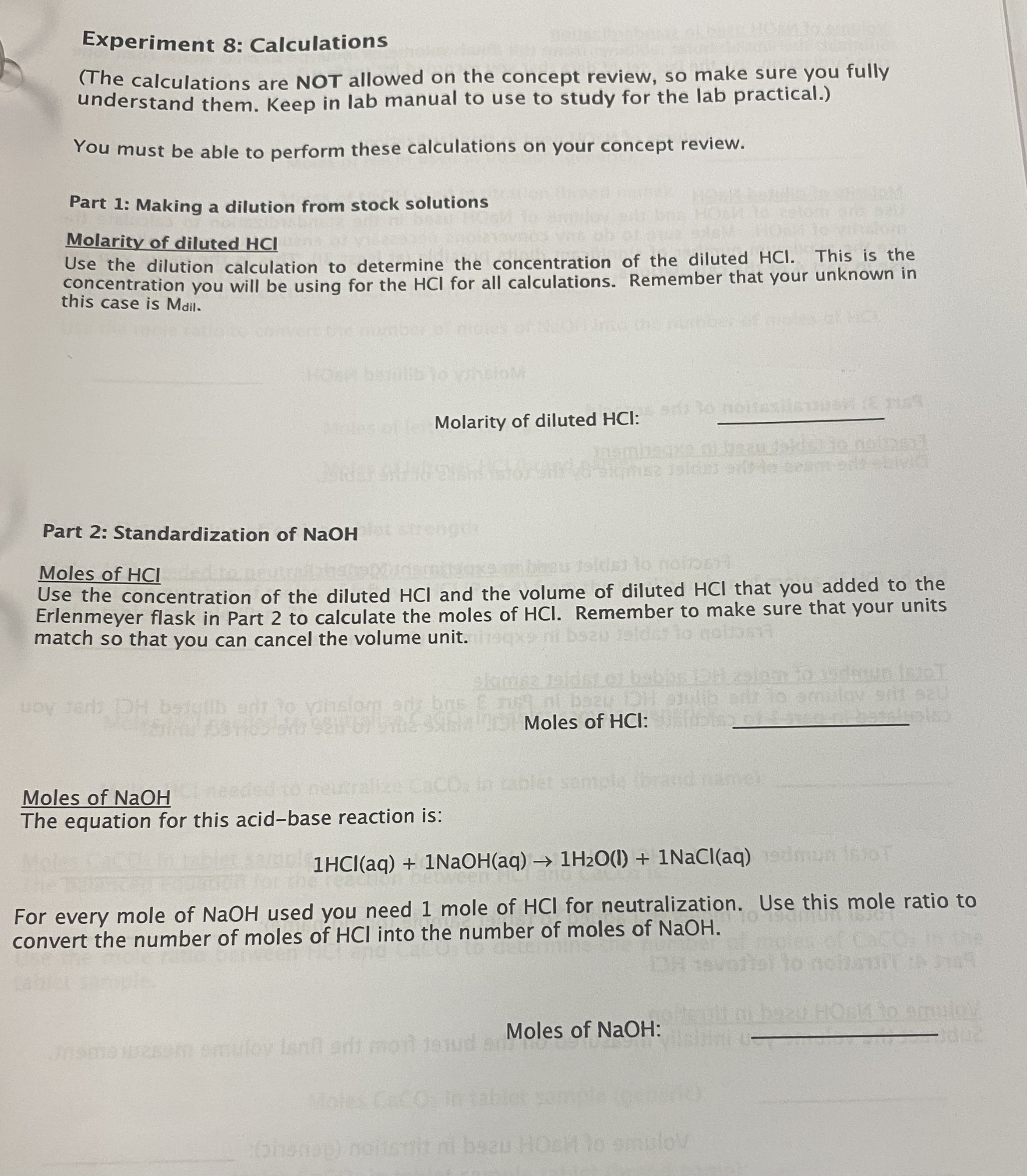 Solved Moles of NaOH used in titration Use the volume of | Chegg.com